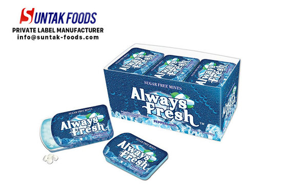 Long Fresh Spearmint Hard Candy , Organic Peppermint Candy With Slide Tin Box