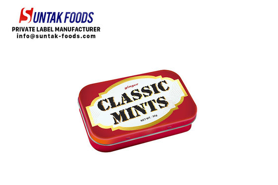 Portable Fruit Hard Compressed Dextrose Candy Hinged Tin Box Ginger Flavor
