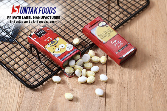 Double Color Lemon Sour Fruit Candy Xylitol Sweeteners In Slim Tin