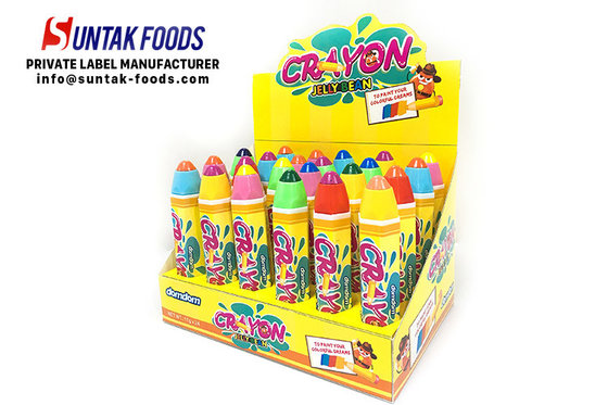 Fruit Flavor Novelty Candy Toys , Crayon Candy Jelly Bean Dextrose Pressed Candy