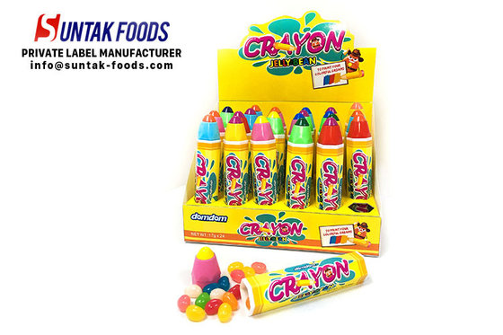 Fruit Flavor Novelty Candy Toys , Crayon Candy Jelly Bean Dextrose Pressed Candy