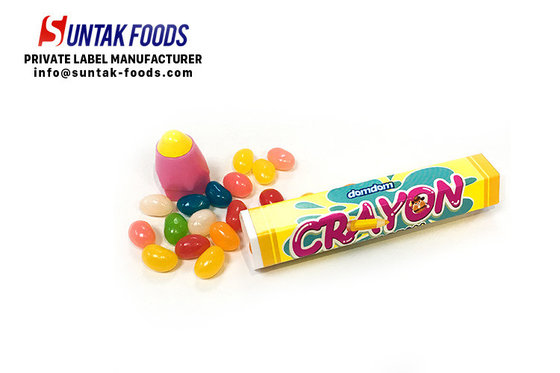 Fruit Flavor Novelty Candy Toys , Crayon Candy Jelly Bean Dextrose Pressed Candy