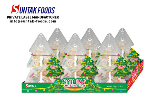 Smiling emoji two layers colors hard candy in Christmas Tree bottle