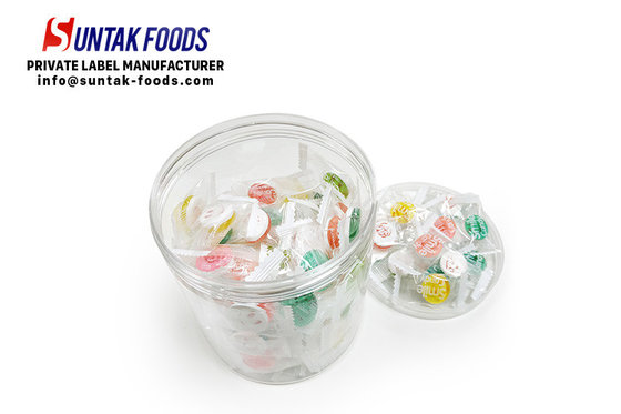 Bottle packing two layers colors sour fruity flavors smile candy