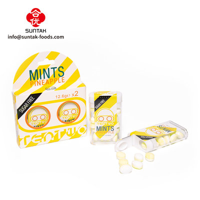 Private label sugar free mints fruity tablet candy in plastic container for cotton mouth
