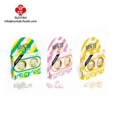 Private label sugar free mints fruity tablet candy in plastic container 12.6g*2