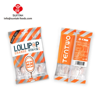 Orange fruit Flavored Lollipop Candy Sugar Free Holiday Lollipop Candy With Vitamin C