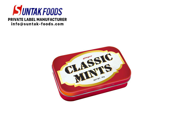 Portable Fruit Hard Compressed Dextrose Candy Hinged Tin Box Ginger Flavor