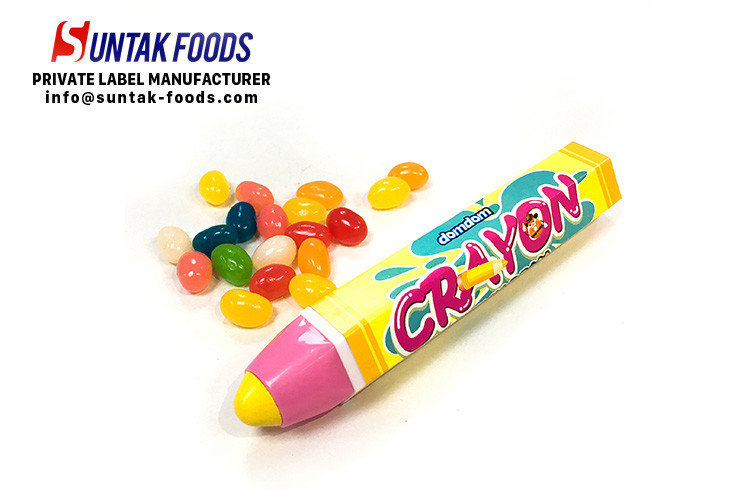 Fruit Flavor Novelty Candy Toys , Crayon Candy Jelly Bean Dextrose Pressed Candy