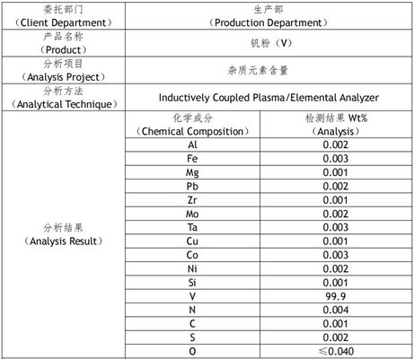 Vanadium powder V, ultrafine vanadium powder, metal vanadium powder, alloy material
