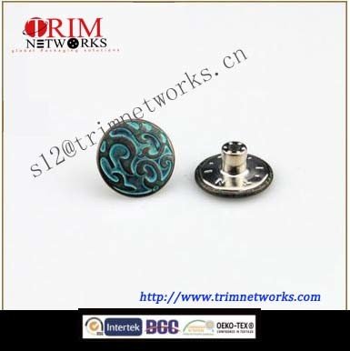 Brass jeans 20MM HVB DK Bronze with green effect convex flowers and lines plastic inside fashion accessories button