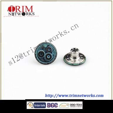 Brass jeans 17MM HVB DK Bronze with green effect convex gear pattern fashion accessories button