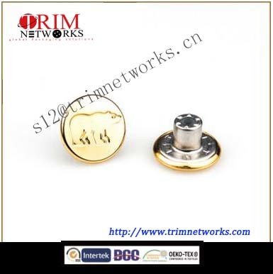 Brass jeans 15MM HVS Imi gold concave bear logo plastic inside round fashion accessories button