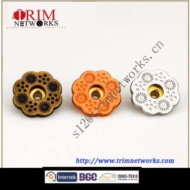 Alloy snap 17.8MM HVB Orange copper/HVB Nickle/HVB Anti-brass surface with flower pattern round fashion metal button