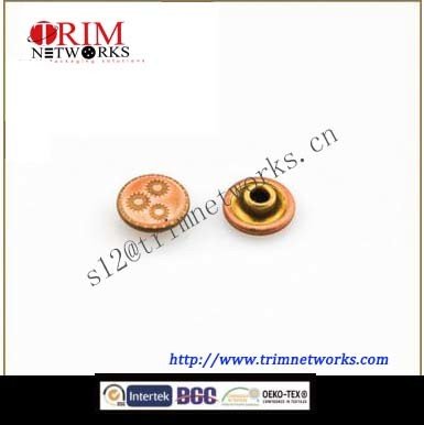 Brass rivet 9.5MM HVB Green Copper effect convex gear pattern round fashion metal button