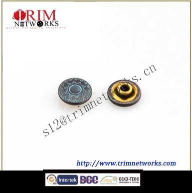 Brass rivet 9.5MM HVB Black Green sunflower pattern round fashion metal button