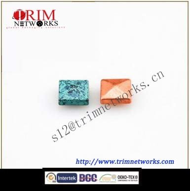 Alloy rivet 9MMX9MM HVB copper/HVB anti bronze with green oil effect square tower shaped fashion metal button
