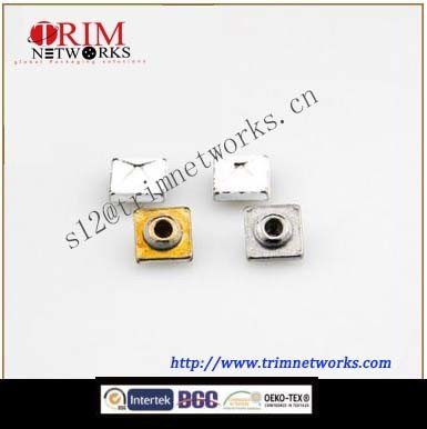 Alloy rivet 8MMX8MM HVB Imi gold & Nickle with white oil effect square tower shaped fashion metal button