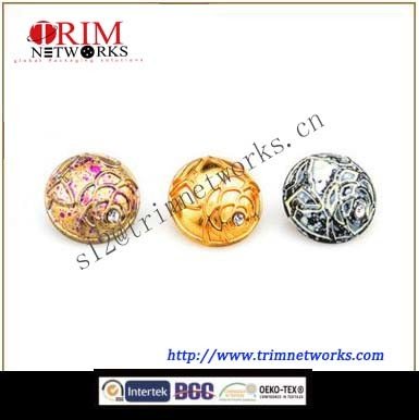 Alloy shank 19MM three colors rose pattern hemispherical fashion metal button with Rhinestone