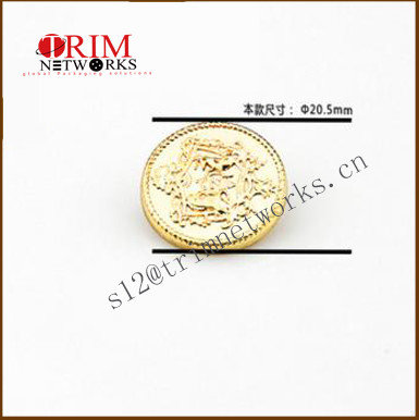 Alloy shank metal fashion button maker 20 MM HVS gold embossed face with double horse pattern garment button