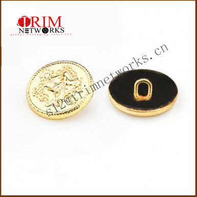 Alloy shank metal fashion button maker 20 MM HVS gold embossed face with double horse pattern garment button