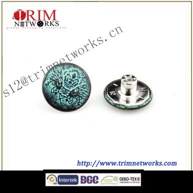 Brass jeans 17MM&20MM HVB Black Green convex vintage pattern round fashion accessories button