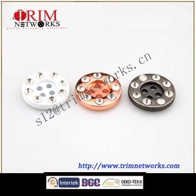Alloy 4Holes 24MM&30MM HVS copper/HVB garment/spraying white oil fashion metal button with Rhinestone