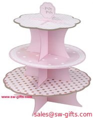 China Fashion Colorful Design 3 Tier Paper Cardboard Cupcake Stand,Wholesale Wedding Cake Stand supplier