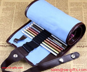 China New Blue 38 Hole Pencil Bag School Canvas Painting Stationery Roll Pencil Case Sketch supplier