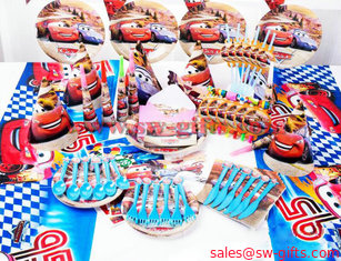 China Cartoon Red Car Disposable Tableware Sets Children's Birthday Party Decorations Straw Cup Hat Tableware Props Supplies supplier