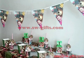 China Masha and bear Disposable Tableware sets Boy Birthday Party Decoration Table Cloth cups Paper plate Napkin Flag supplier