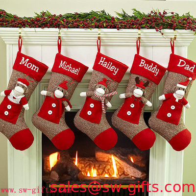 Red Plush Stockings Chirstmas Stocking Party Accessory Small Red Stocking supplier