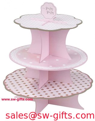 Fashion Colorful Design 3 Tier Paper Cardboard Cupcake Stand,Wholesale Wedding Cake Stand supplier