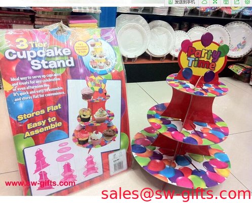 Fashion Colorful Design 3 Tier Paper Cardboard Cupcake Stand,Wholesale Wedding Cake Stand supplier