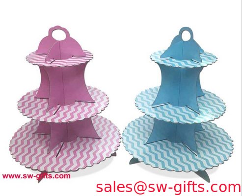 Fashion Colorful Design 3 Tier Paper Cardboard Cupcake Stand,Wholesale Wedding Cake Stand supplier