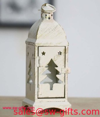 White Metal Lantern Christmas Decoration Designs Hurricane Lamp Nordic Candle Holder supplier