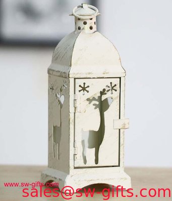 White Metal Lantern Christmas Decoration Designs Hurricane Lamp Nordic Candle Holder supplier