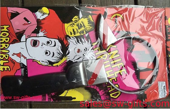 Tricky&Toys Horrible Toys Design Plastic Knife Plastic Fake Knife Through Head Party toys supplier