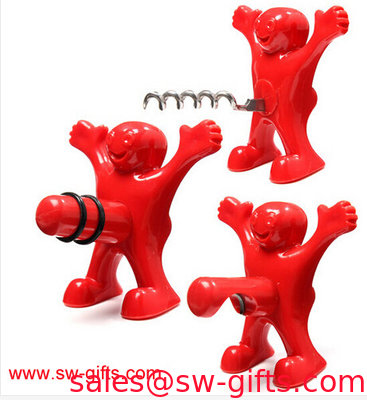 New Kitchen Bar Red Fun Happy Man Wine Beer Soda Bottle Novelty Opener Stopper supplier