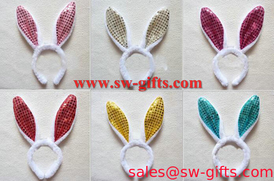 Children adult pink gold Easter Party decoration/rabbit ear/Sequin Bunny ear headband/flashing headband supplier