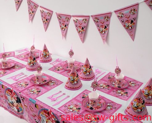 Minnie Mouse Kids Birthday Party Decoration Set Party Supplies cup plate banner hat straw loot bag fork supplier