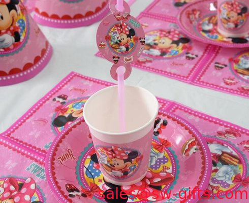 Minnie Mouse Kids Birthday Party Decoration Set Party Supplies cup plate banner hat straw loot bag fork supplier