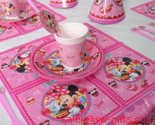 Minnie Mouse Kids Birthday Party Decoration Set Party Supplies cup plate banner hat straw loot bag fork supplier