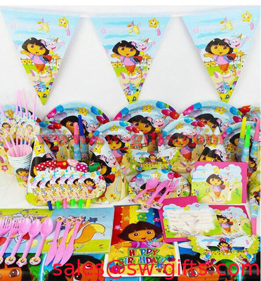 Kids girls Birthday Party Decoration carton Set Dora Theme Party Supplies Baby Birthday Party celebration supplier