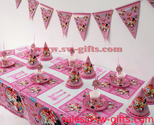 Minnie Mouse Kids Birthday Party Decoration Set Party Supplies cup plate banner hat straw loot bag fork supplier