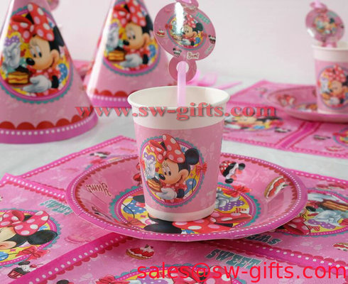 Minnie Mouse Kids Birthday Party Decoration Set Party Supplies cup plate banner hat straw loot bag fork supplier
