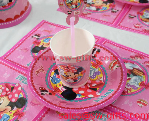 Minnie Mouse Kids Birthday Party Decoration Set Party Supplies cup plate banner hat straw loot bag fork supplier
