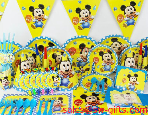 Baby Mickey theme Baby birthday party set plate cup&napkin tablecloth favor gift for Kids Event Party Supplies supplier