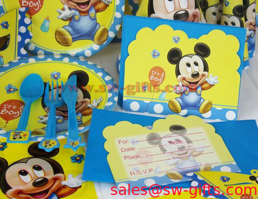 Baby Mickey theme Baby birthday party set plate cup&napkin tablecloth favor gift for Kids Event Party Supplies supplier