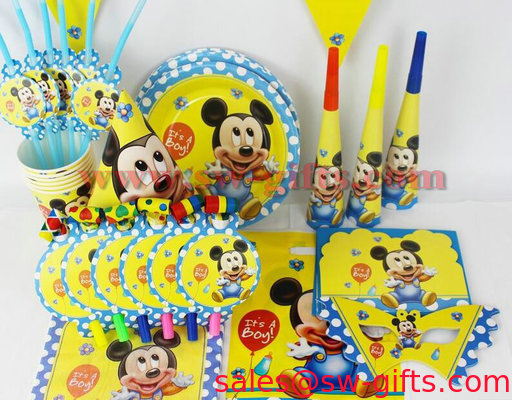 Baby Mickey theme Baby birthday party set plate cup&napkin tablecloth favor gift for Kids Event Party Supplies supplier